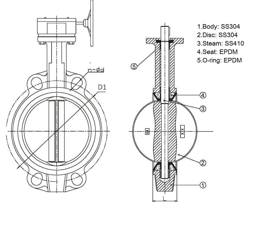 PN16 DN50 Butterfly valve, body and disc made of stainless steel AISI ...
